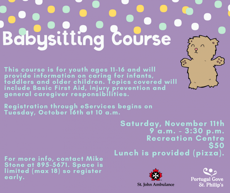 Babysitting Course: Registration October 16th - Town of Portugal Cove ...