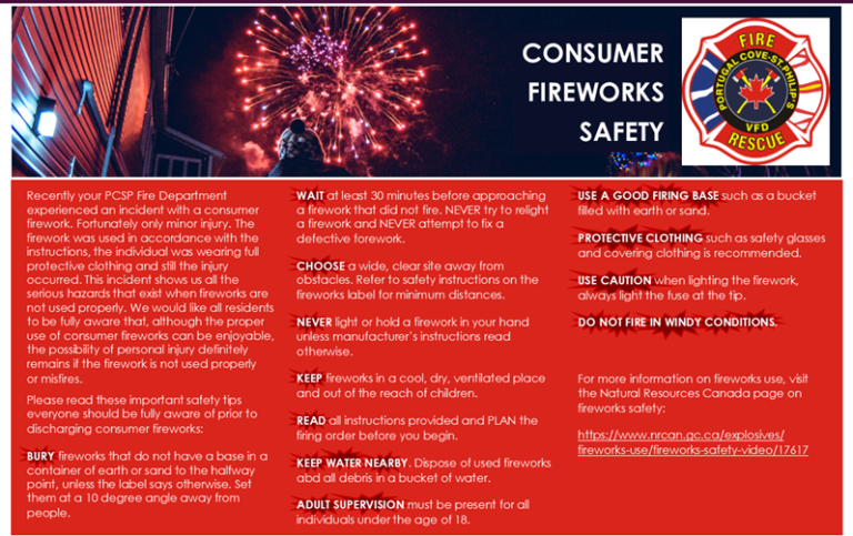 Fireworks Safety Reminders - Town of Portugal Cove – St. Philips